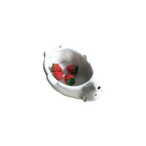 bakoustar salad bowl small ceramic polar bear candy dish serving bowl for pistachio peanuts salad soup fruit housewarming gift, white, dishware safe