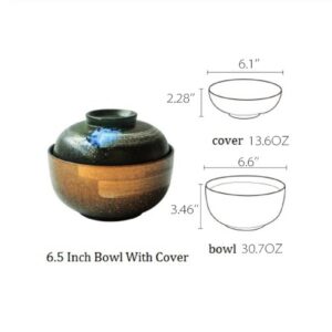 AETVRNI Large Ceramic Soup Bowls 30 Ounce Pot with Lid, Ceramic Japanese Noodle Bowl Set, Large Capacity, for Ramen, Udon, Soba, Pho and Soup, Microwave and Dishwasher Safe,A