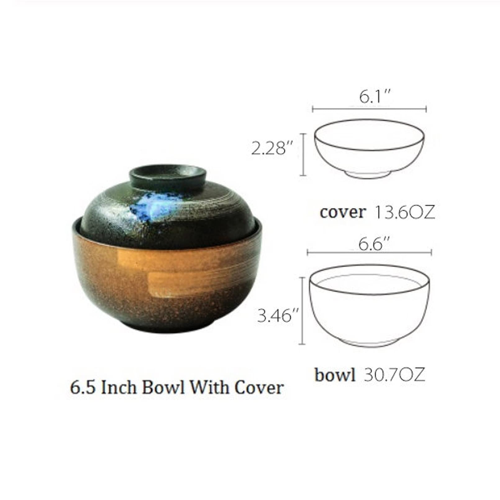 AETVRNI Large Ceramic Soup Bowls 30 Ounce Pot with Lid, Ceramic Japanese Noodle Bowl Set, Large Capacity, for Ramen, Udon, Soba, Pho and Soup, Microwave and Dishwasher Safe,A