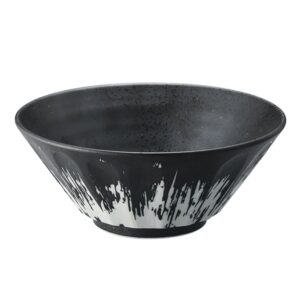 zen table japan large 50 oz ramen noodle, udon, pasta, soup, donburi bowl/serving bowl black with artistic white paint scraped-style (shinogi) 6.8 -made in japan