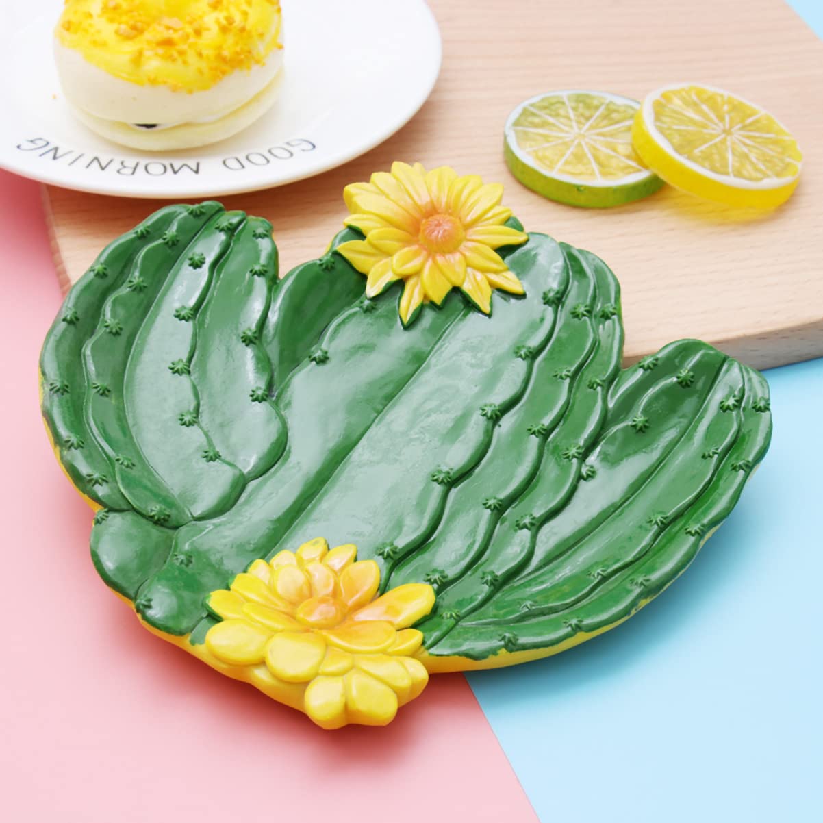 Cabilock Dried Fruit Plate Resin Dried Fruit Dish Simulation Plants Nut Plate Decorative Jewelry Tray Candies Snack Serving Plates for Home Party (Green Cactus) Resin Nut Dish