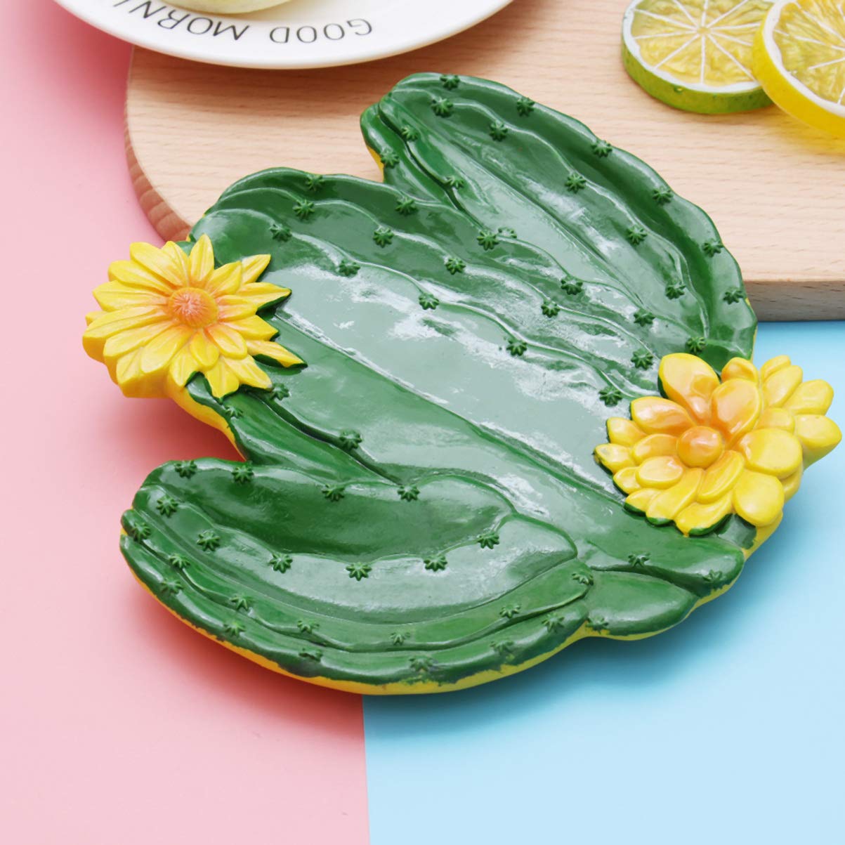 Cabilock Dried Fruit Plate Resin Dried Fruit Dish Simulation Plants Nut Plate Decorative Jewelry Tray Candies Snack Serving Plates for Home Party (Green Cactus) Resin Nut Dish