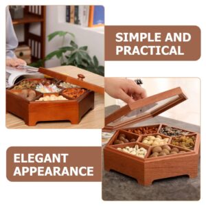 Wakauto 1pc Nut Compartment Box Spring Festival Snack Bowls Candy and Nut Serving Container Dry Food Storage Chinese Candy Tray Snack Compartmented Plate Platter Pine Wood with Cover