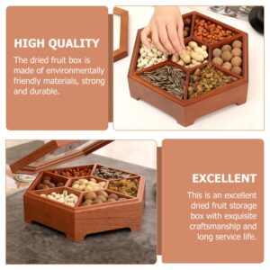 Wakauto 1pc Nut Compartment Box Spring Festival Snack Bowls Candy and Nut Serving Container Dry Food Storage Chinese Candy Tray Snack Compartmented Plate Platter Pine Wood with Cover