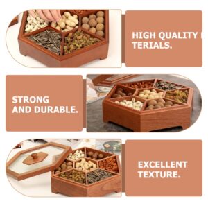 Wakauto 1pc Nut Compartment Box Spring Festival Snack Bowls Candy and Nut Serving Container Dry Food Storage Chinese Candy Tray Snack Compartmented Plate Platter Pine Wood with Cover