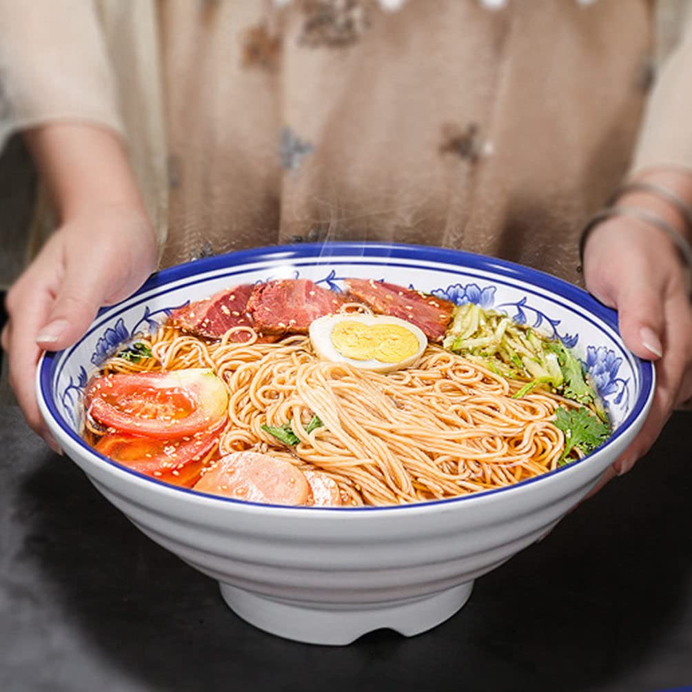 Hemoton Large Soup Bowl 1Pc Melamine Food Serving Bowl Blue and White Chinese Bowls Melamine Ramen Bowls Chinese Style Soup Bowl Porcelain Noodle Serving Bowl Pottery Pho Bowls