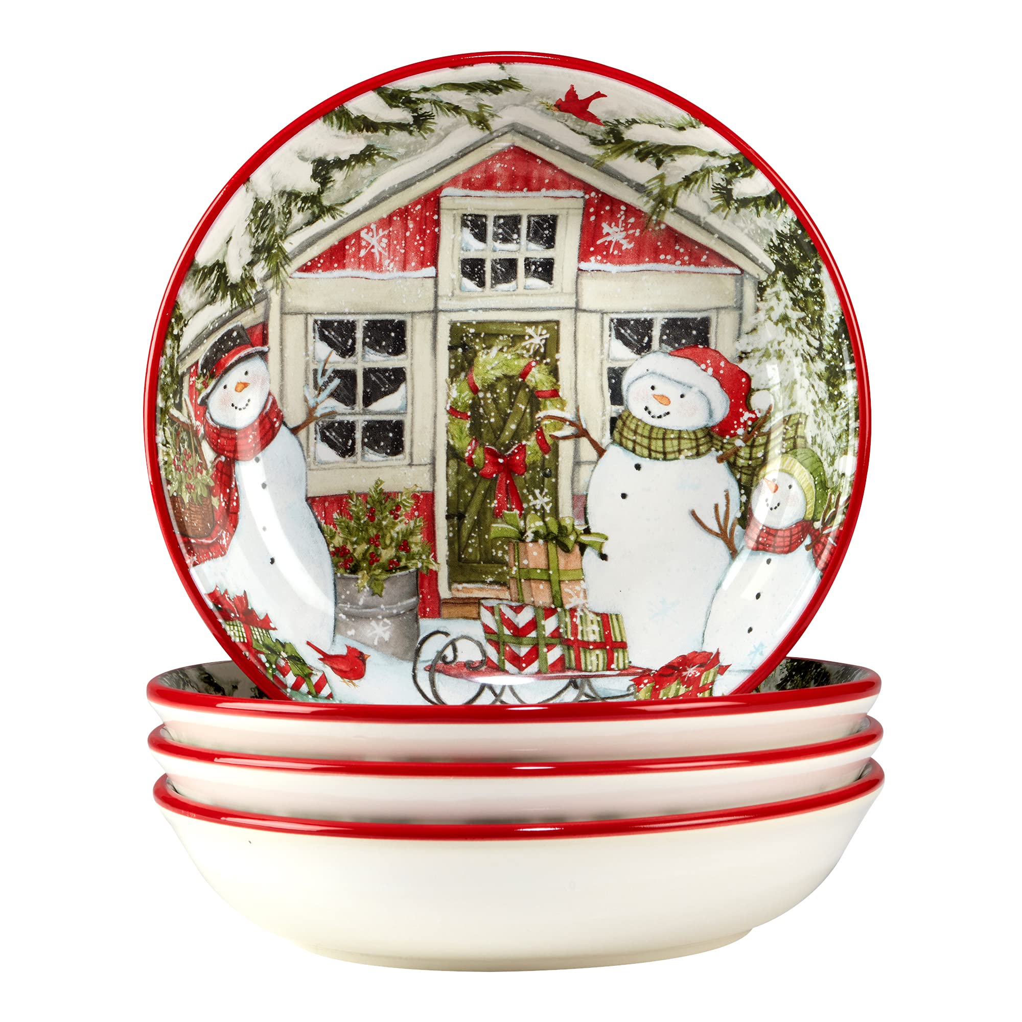 Certified International Snowman's Farmhouse 9" Soup/Cereal Bowls, Set of 4