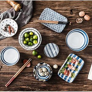 Caalio Japanese Cuisin Dinnerware 6pc Set for 1, Asian Food Sushi Plates Miso Soup Bowl and Chopsticks with Gift Box, OCEAN