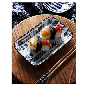 Caalio Japanese Cuisin Dinnerware 6pc Set for 1, Asian Food Sushi Plates Miso Soup Bowl and Chopsticks with Gift Box, OCEAN