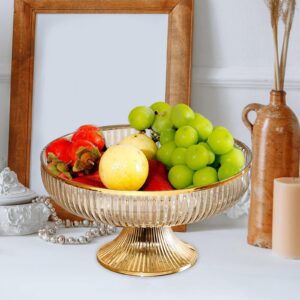 Leefasy Fruit Basket Large Kitchen Bowls Serving Bowl Kitchen Countertop Durable Decorative Pedestal Bowl Decor Pedestal Fruit Bowl for Table Decor, Amber Aureate Edge