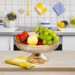 Leefasy Fruit Basket Large Kitchen Bowls Serving Bowl Kitchen Countertop Durable Decorative Pedestal Bowl Decor Pedestal Fruit Bowl for Table Decor, Amber Aureate Edge