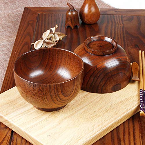 Erhai Jujube Japanese-Style Wooden Bowl Wooden Rice Bowl Noodle Bowl Solid Wood Bowl, Diameter 4.5 Inches By 2-5 / 8 Inches, for Rice, Soup, Dipping, Decoration (Medium) 4 Packs