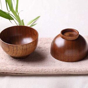 Erhai Jujube Japanese-Style Wooden Bowl Wooden Rice Bowl Noodle Bowl Solid Wood Bowl, Diameter 4.5 Inches By 2-5 / 8 Inches, for Rice, Soup, Dipping, Decoration (Medium) 4 Packs