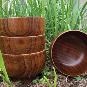 Erhai Jujube Japanese-Style Wooden Bowl Wooden Rice Bowl Noodle Bowl Solid Wood Bowl, Diameter 4.5 Inches By 2-5 / 8 Inches, for Rice, Soup, Dipping, Decoration (Medium) 4 Packs