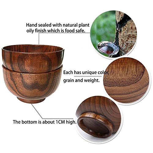 Erhai Jujube Japanese-Style Wooden Bowl Wooden Rice Bowl Noodle Bowl Solid Wood Bowl, Diameter 4.5 Inches By 2-5 / 8 Inches, for Rice, Soup, Dipping, Decoration (Medium) 4 Packs