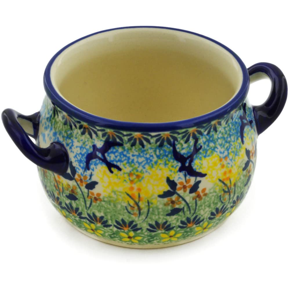 Authentic Polish Pottery 12 oz Bouillon Cup (Birds In The Sunset Theme) Signature UNIKAT + Certificate of Authenticity