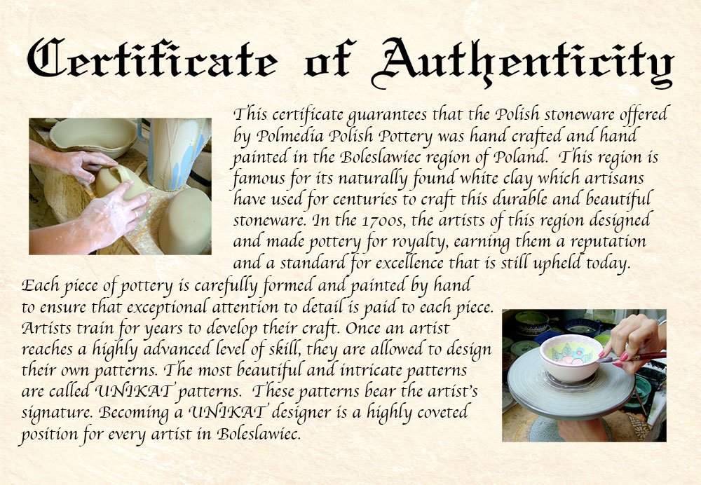 Authentic Polish Pottery 12 oz Bouillon Cup (Birds In The Sunset Theme) Signature UNIKAT + Certificate of Authenticity