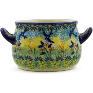 Authentic Polish Pottery 12 oz Bouillon Cup (Birds In The Sunset Theme) Signature UNIKAT + Certificate of Authenticity