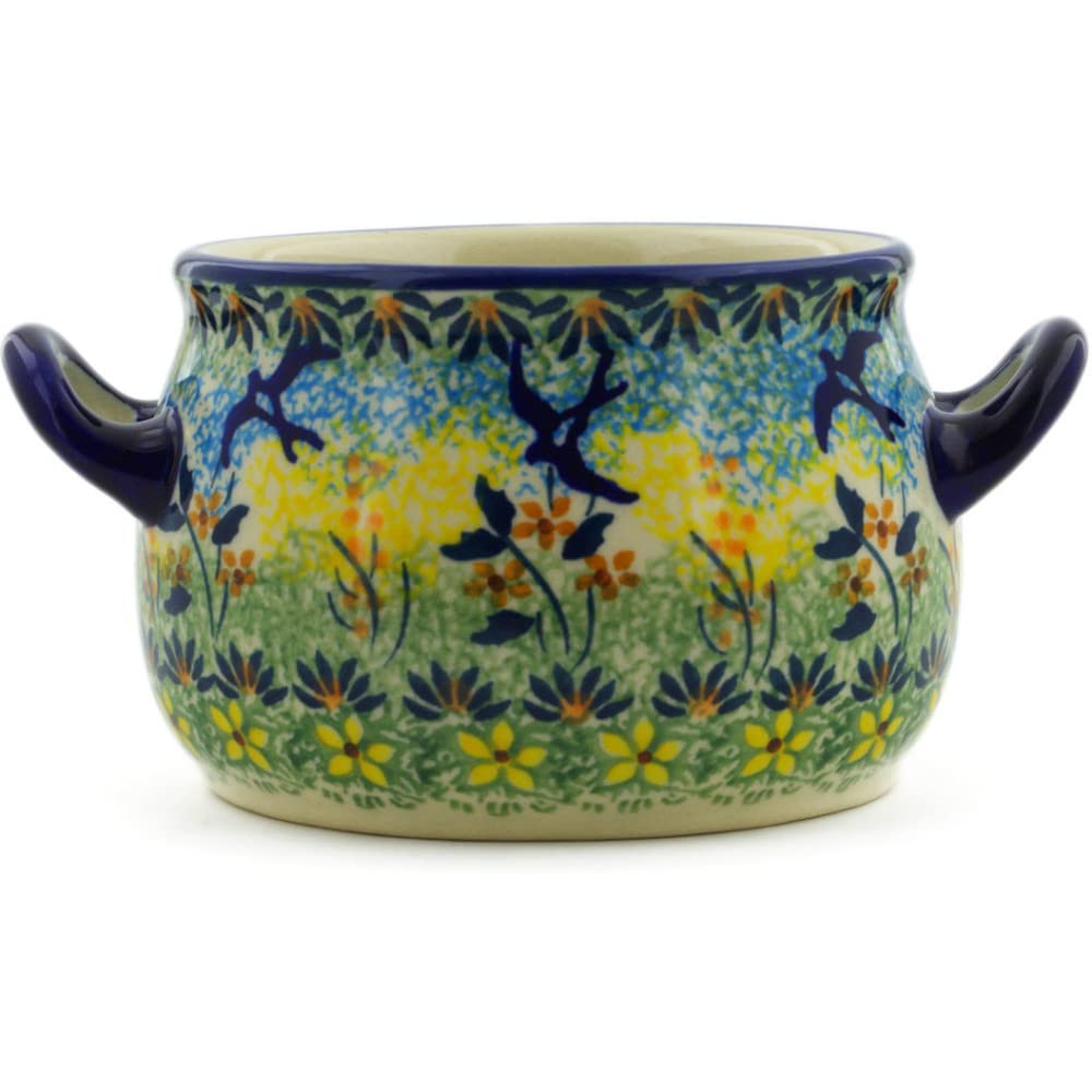 Authentic Polish Pottery 12 oz Bouillon Cup (Birds In The Sunset Theme) Signature UNIKAT + Certificate of Authenticity