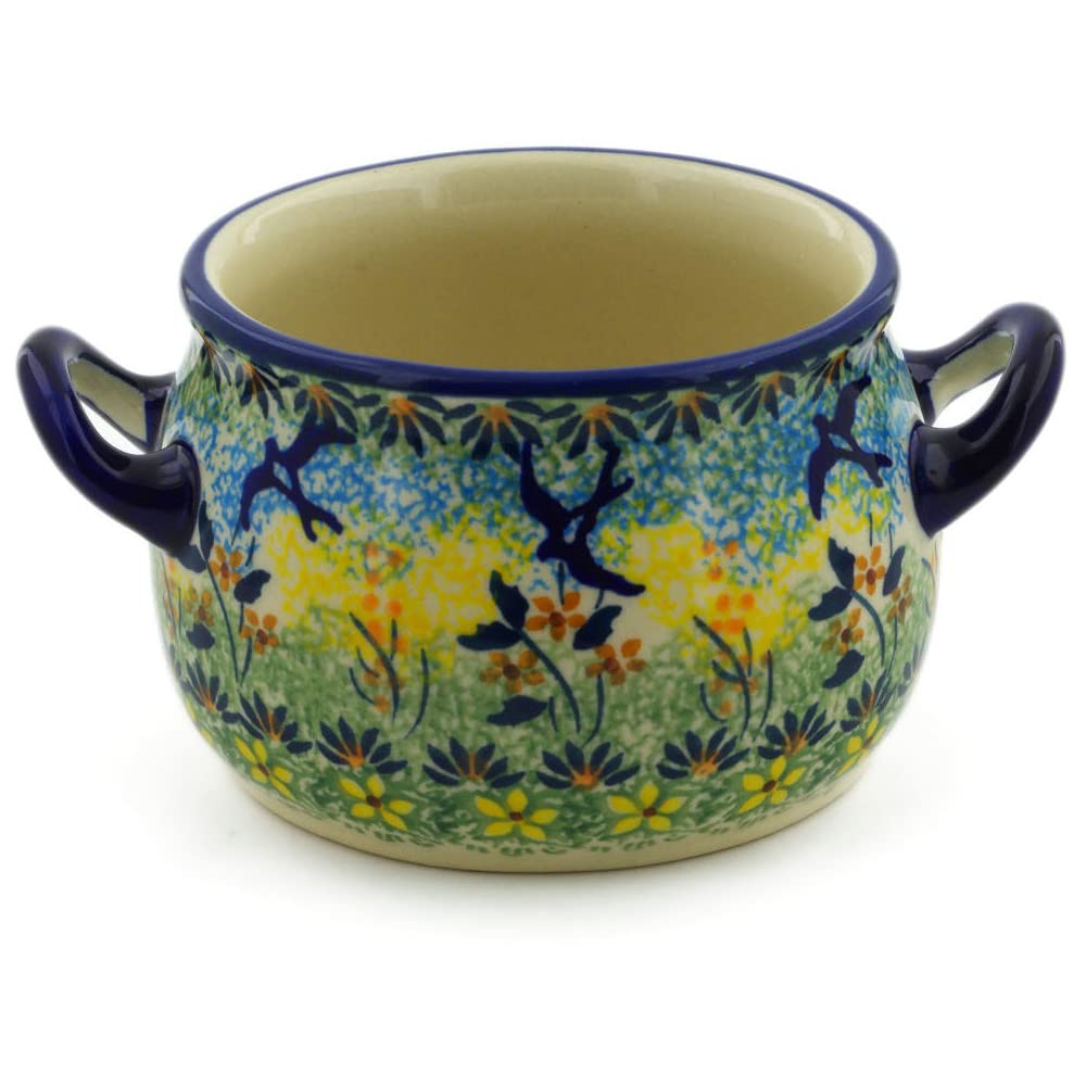 Authentic Polish Pottery 12 oz Bouillon Cup (Birds In The Sunset Theme) Signature UNIKAT + Certificate of Authenticity