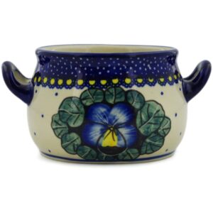 Authentic Polish Pottery 12 oz Bouillon Cup (Flower In The Grass Theme) Signature UNIKAT + Certificate of Authenticity