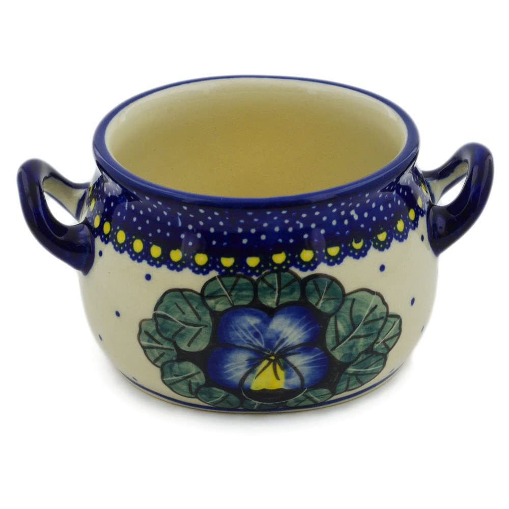 Authentic Polish Pottery 12 oz Bouillon Cup (Flower In The Grass Theme) Signature UNIKAT + Certificate of Authenticity