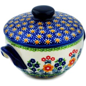 authentic polish pottery 20 oz bouillon cup (pretty little whirl theme) signature unikat + certificate of authenticity