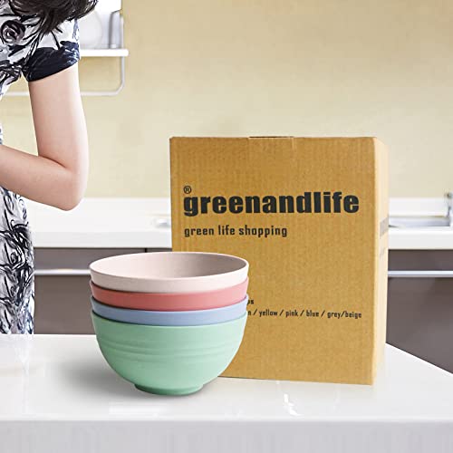 greenandlife Lightweight & Unbreakable Wheat Straw Bowl - Noodle Fruit Soup Bowl Rice Bowls Dishwasher Microwave Safe Cereal Bowl sets 4pcs