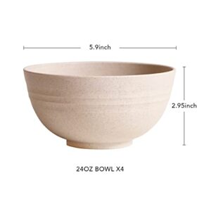 greenandlife Lightweight & Unbreakable Wheat Straw Bowl - Noodle Fruit Soup Bowl Rice Bowls Dishwasher Microwave Safe Cereal Bowl sets 4pcs