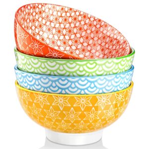 vancasso natsuki cereal bowls, 22 oz ceramic bowls set of 4, kitchen serving bowls dishwasher microwave safe, soup bowls for cereal, pasta, salad, rice, ice cream, dessert, colorful japanese style