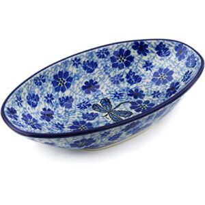 authentic polish pottery 6¾-inch oval bowl made by ceramika artystyczna (misty dragonfly theme) + certificate of authenticity