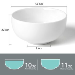 amhomel Ceramic Ice Cream Dessert Bowls, Cereal Bowls Set of 10, Porcelain Soup Bowls for Kitchen, 11 Oz Small Serving Bowls, Lead-Free, Dishwasher & Microwave Safe - White, 4.5 Inch