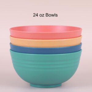 LuckyZone Unbreakable Cereal Bowls - 24 oz Reusable Wheat Straw Bowl Set of 4 - Dishwasher & Microwave Safe - Perfect for Cereal, Soup and Rice - BPA Free, Healthy & Eco-Friendly (4 Color_H)