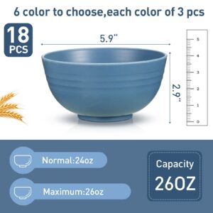 18 Pcs Unbreakable Cereal Bowls 24 Oz Microwave and Dishwasher Safe Wheat Straw Fiber Lightweight Bowl Soup Bowls Microwavable Kitchen Bowls for Serving Salad Rice Pasta Dishes Oatmeal (Soft Colors)