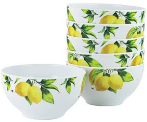 reston lloyd fresh lemons, 6pc melamine cereal/soup bowl set, white, lemon, green, 2 cups