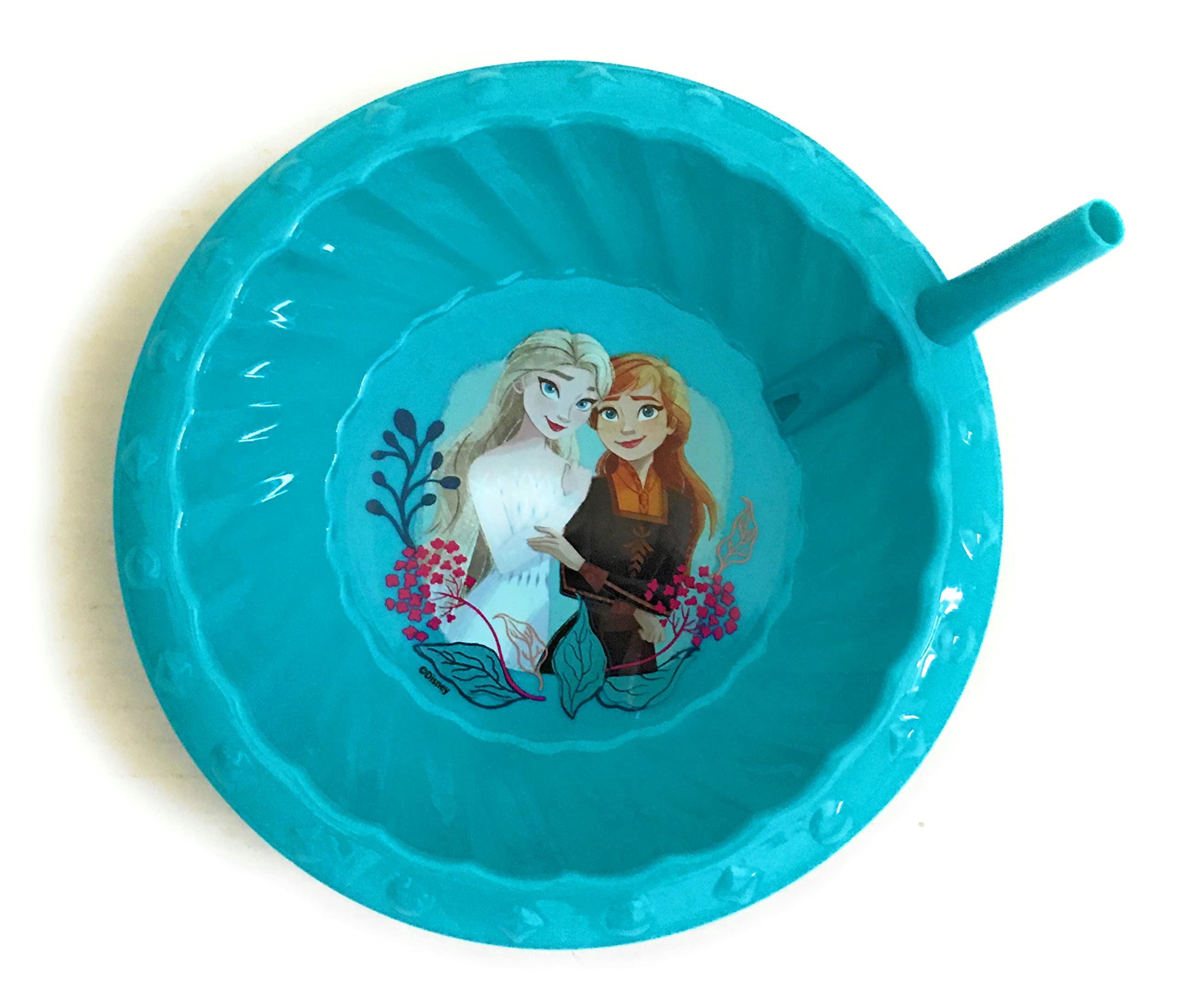 Diversdealz Zak! Desings Frozen Anna & Elsa Cereal Bowl with Straw 14.5 oz (Blue-Green)