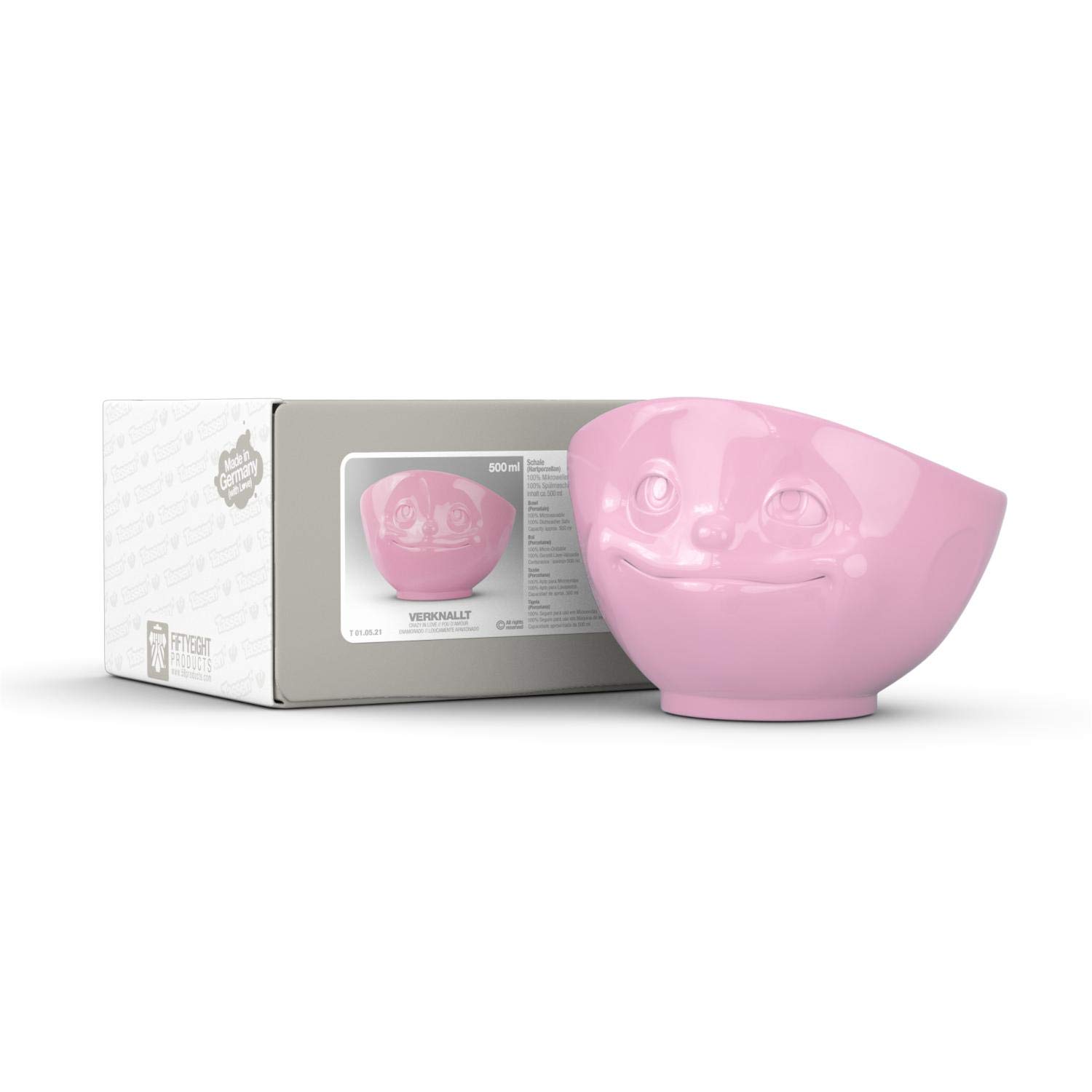 FIFTYEIGHT PRODUCTS TASSEN Porcelain Bowl, Dreamy Face Edition, 16 oz. Pink, (Single Bowl) for Serving Cereal, Soup