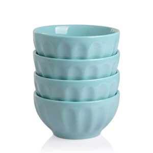 sweejar ceramic fluted bowls, soup bowls set, 26 oz for cereal, fruit, salad, pasta, dishwasher & microwave safe - set of 4 (turquoise)