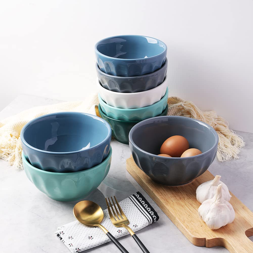 Sweejar Ceramic Fluted Bowls, Soup Bowls Set, 26 OZ for Cereal, Fruit, Salad, Pasta, Dishwasher & Microwave Safe - Set of 4 (Turquoise)