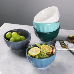 Sweejar Ceramic Fluted Bowls, Soup Bowls Set, 26 OZ for Cereal, Fruit, Salad, Pasta, Dishwasher & Microwave Safe - Set of 4 (Turquoise)