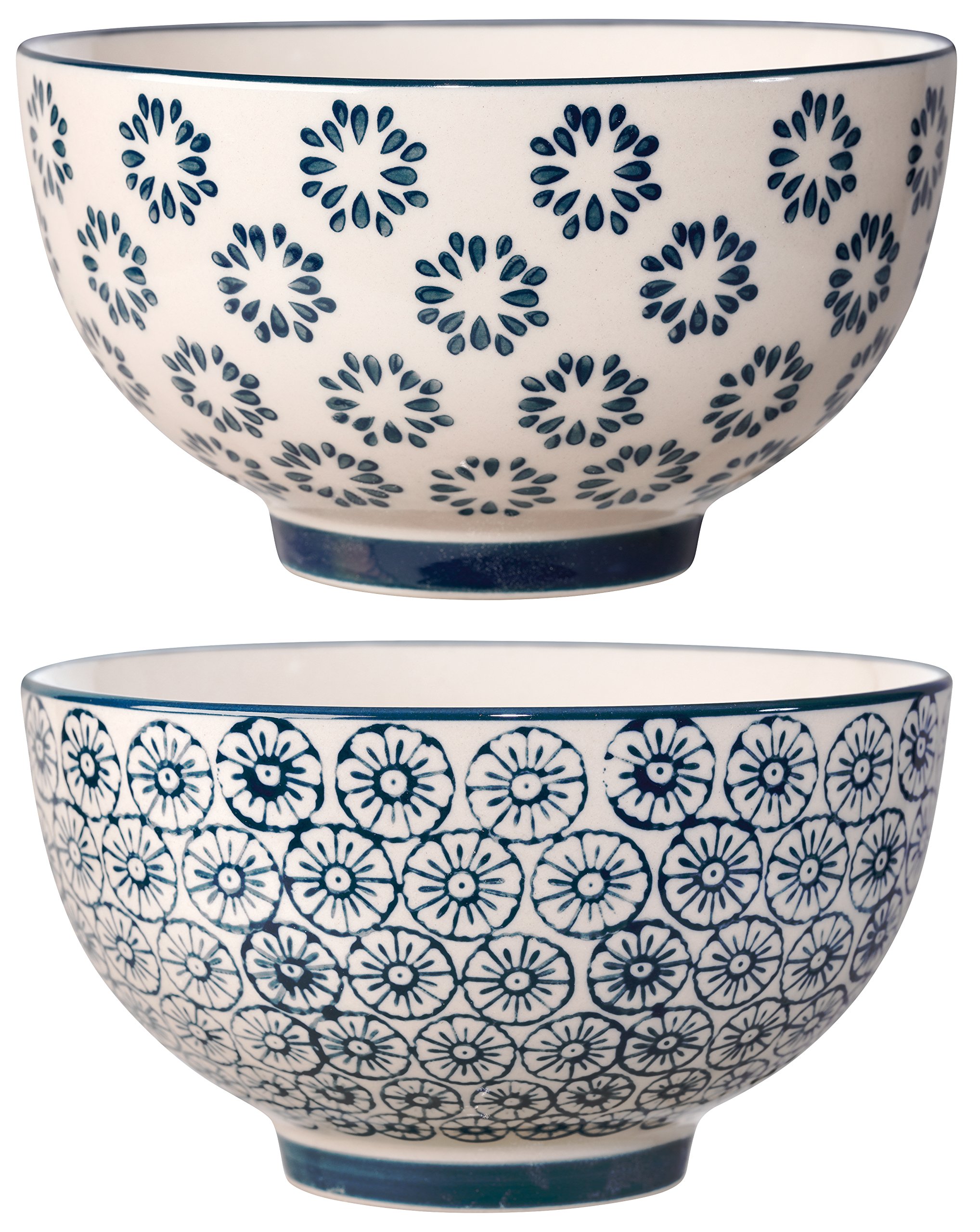 Bloomingville Ceramic Cereal Bowls Kristina - colorful Set for Soup, Breakfast Dia 5.25'' H 3'', blue, Stoneware, Set of 2 Styles, content 15.75 fl oz