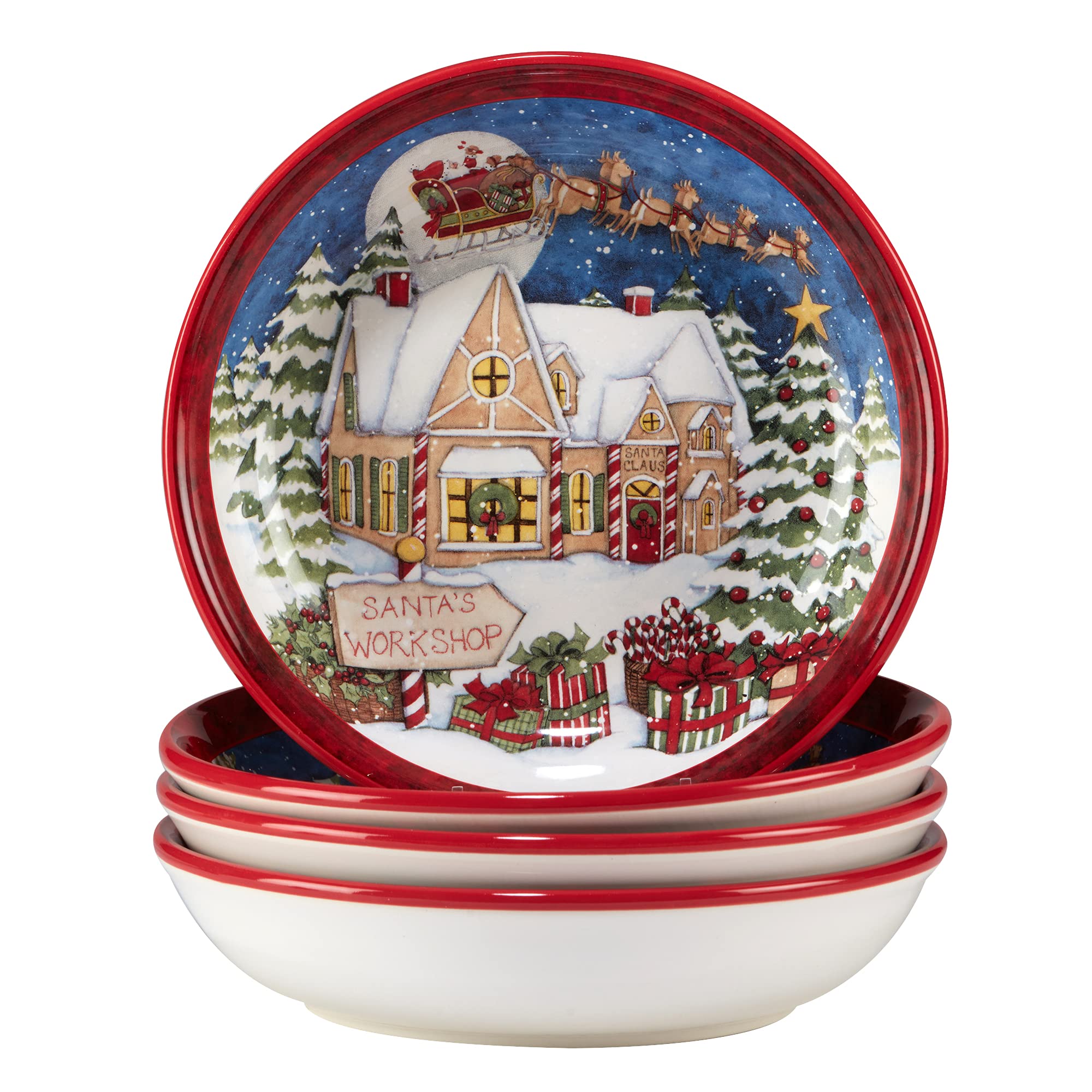 Certified International Santa's Workshop 5.25" Soup/Cereal Bowls, Set of 4