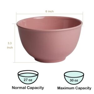 M&B GWPP Melamine Plastic Cereal Bowls, 30 oz Soup Bowls, Dessert Bowl set of 4 for Serving Salad, Ice Cream, Snack, Oatmeal, Soup, Noodle, Ramen, Fruits (Pink)