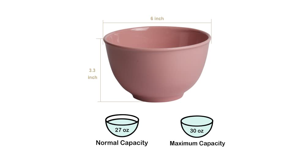 M&B GWPP Melamine Plastic Cereal Bowls, 30 oz Soup Bowls, Dessert Bowl set of 4 for Serving Salad, Ice Cream, Snack, Oatmeal, Soup, Noodle, Ramen, Fruits (Pink)