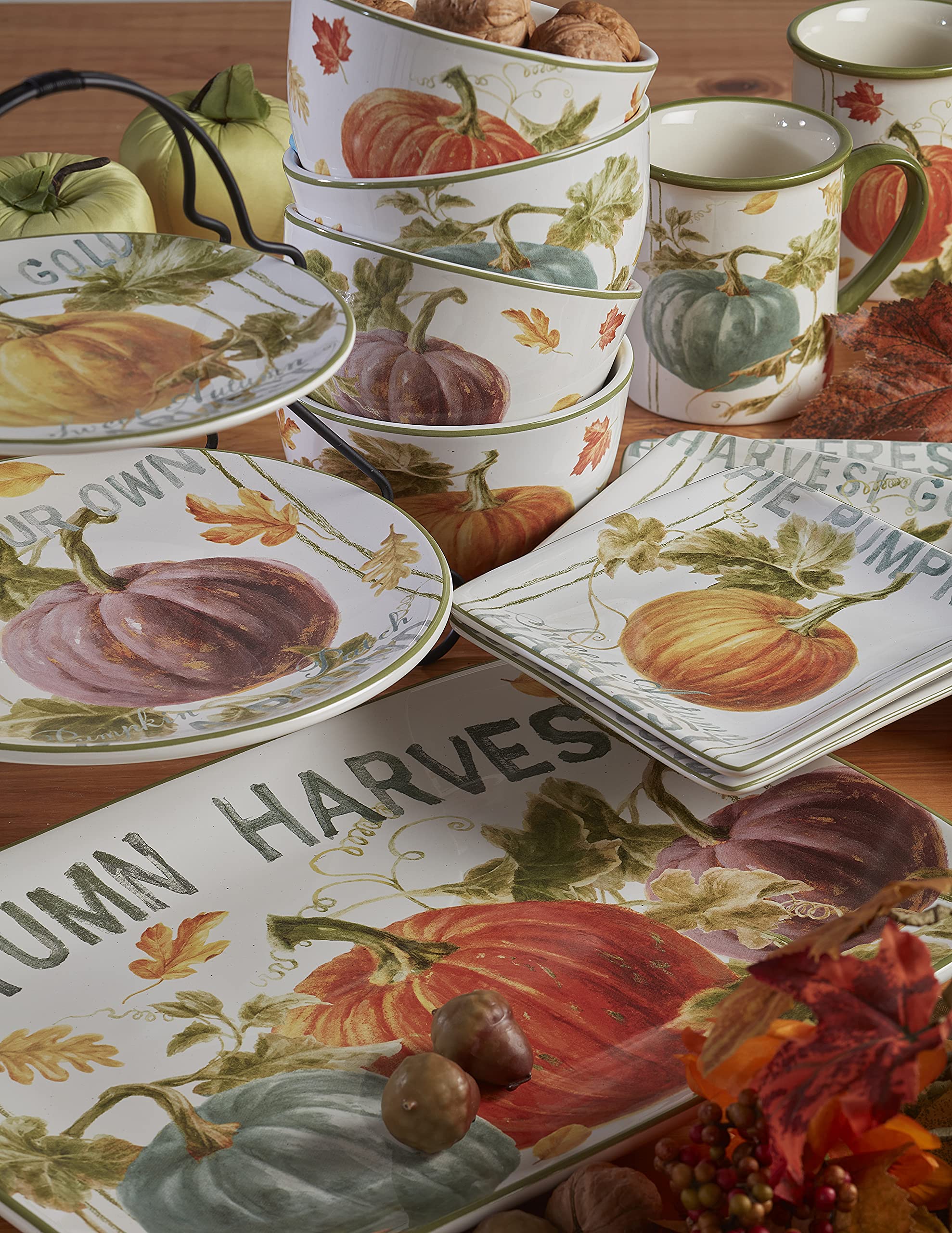 Certified International Autumn Harvest Dinnerware Set with 11" Dinner Plates (Set of 4) and 9" Soup Bowls (Set of 4)