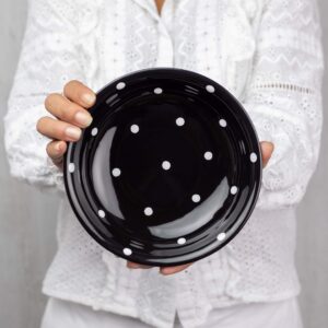 City to Cottage Handmade Black And White Pottery Polka Dot Glazed 7.3inch/18.5cm, 14oz/400ml Salad, Pasta, Fruit, Cereal, Soup Bowl | Unique Ceramic Dinnerware, Housewarming Gift