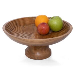 folkulture wood fruit bowl or rustic fruit bowls for farmhouse décor, fruit bowl for kitchen counter or decorative pedestal bowl for table centerpiece, 12" large fruit bowl wood, acacia wood