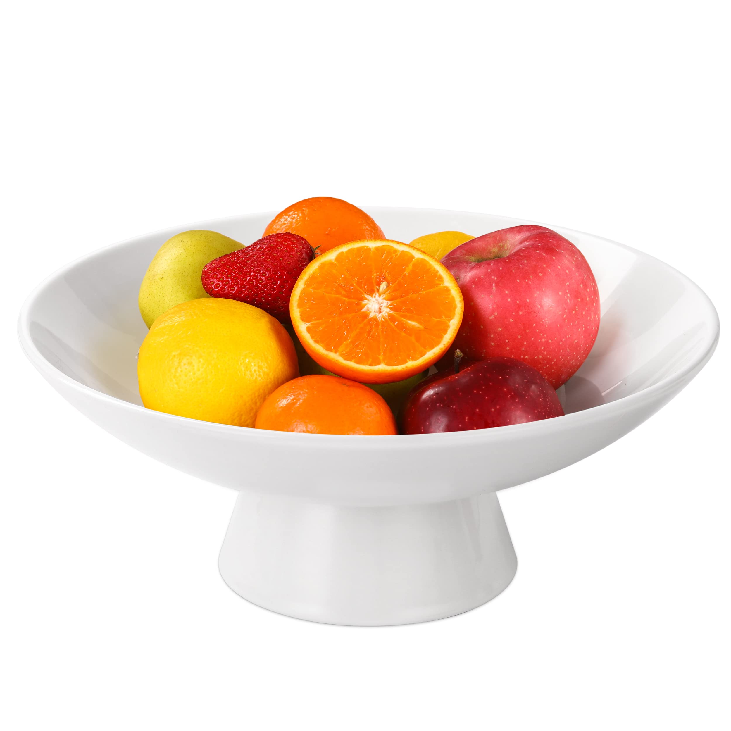 AKICTE Ceramic Fruit Bowl, 10 Inch Decorative Fruit Bowl White, Pedestal Large Fruit Bowl For Kitchen Counter Or Dining Room Tables Footed Bowl Decorative Modern Home