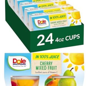 Dole Fruit Bowls Cherry Mixed Fruit in 100% Juice Snacks, 4oz 24 Total Cups, Gluten & Dairy Free, Bulk Lunch Snacks for Kids & Adults