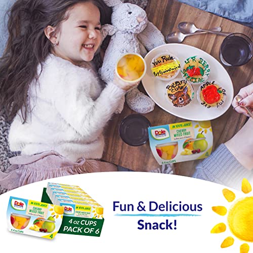 Dole Fruit Bowls Cherry Mixed Fruit in 100% Juice Snacks, 4oz 24 Total Cups, Gluten & Dairy Free, Bulk Lunch Snacks for Kids & Adults